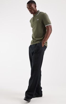 Fred Perry Polo &agrave; double liser&eacute; bleu clair - Kaki-Vert