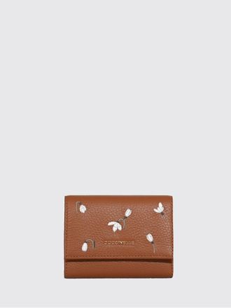 Coccinelle Tri-Fold-Geldb&ouml;rse aus genarbtem Leder mit Blumenstickerei