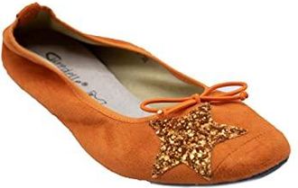 Primtex Ballerines Femme en Daim avec Semelle Intérieure Cuir Motif Etoile Pailletée