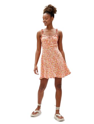 Koton Women Mini Floral Ruffle Detail Strappy Viscose Dress