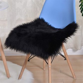 Railonch Kunstfell Dekofell Pelz Teppich, Super weich Lammfellimitat Schaffell Teppich Longhair Fell Nachahmung Wolle Bettvorleger Stuhl Sofa Matte (Schwarz,50