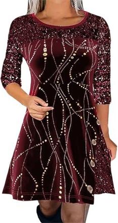 Generic Robe Paillette Femme Soiree Manche Longue Robe &agrave; Paillettes de Couleur Unie pour Femmes, Col Rond, Couture Brillante, Glamour, Noire, Col Rond, Manche