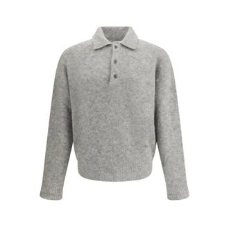 Ami Woll-Polo-Sweater mit gesticktem Logo - - Tops - Herren - Grau - S