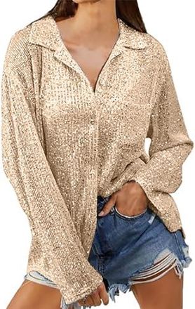 Generic Chemise Top Pailletté pour Femmes Style Décontracté Haut Tops À Brillantes Sequin Sweatshirt Chemises Manches Longues Taille Froncée Vêtements De À Pa