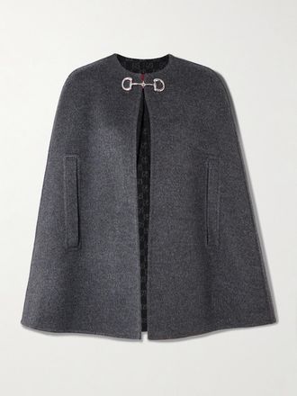 Gucci Cape Aus Einer Woll-seidenmischung Mit Horsebit-detail - Grau