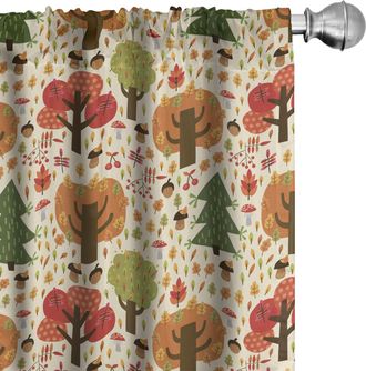 Abakuhaus Wald Vorhänge, Gardinen, Bunte Cartoon Herbst, Fensterbehandlungen für Wohnzimmer Schlafzimmer Dekor, 2 Stück 75 cm b x 175 cm h, Mehrfarbig