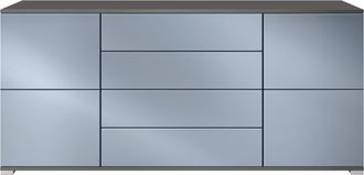 Vladon Sideboard Rova V2, Kommode mit 4 Türen und 4 Schubladen, Anthrazit matt/Denim matt (166,5 x 75,5 x 35)