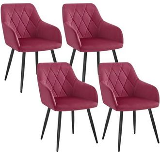 Woltu Chaises Salle à Manger Lot de 4, Chaise de Cuisine en Velours, Assise Rembourrée avec Accoudoirs et Dossier, Pieds en Métal, Bordeaux, BH352bd-4