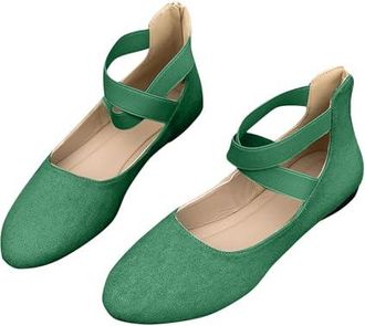 Generic Chaussures de ballet pour femme avec sangles &eacute;lastiques &agrave; la cheville, style d&eacute;contract&eacute;, &eacute;l&eacute;gant, couleur unie, confortables, respirantes, chaussures