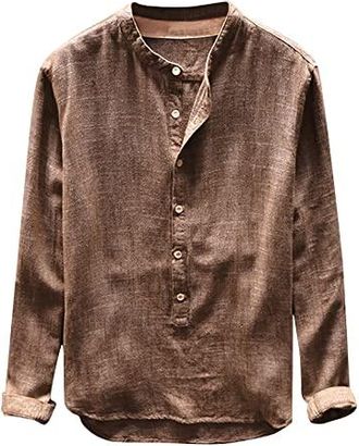 Generic Chemise de travail daffaires pour homme 2025 Mode Automne Hiver Casual Lin et Coton Chemisier à manches longues Athletic Sports Workwear Tops, kaki, 3