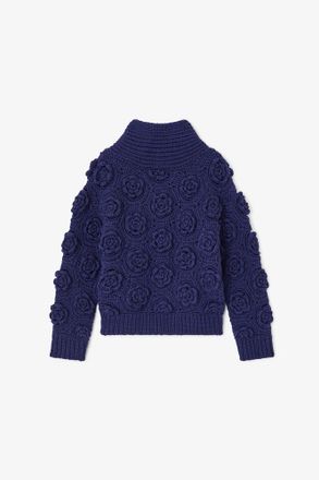 Ganni marineblau Dunkelblauer H&auml;kelpullover mit Blumenmuster Wolle - Gr&ouml;&szlig;e S