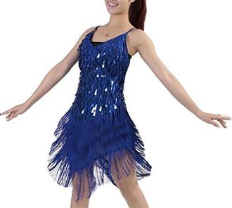 LaoZanA Femme Latin Tango Rumba Salsa Costume Robe de Danse de Cocktail Party Vetement de Danse One Size Bleu Saphir