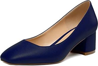 elashe Femme Bout Carré Escarpins, 5cm Bloc Petit Talon, Bout Fermé À Enfiler Pumps Mat Bleu FoncéEU39