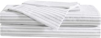 Eddie Bauer Bettlaken-Set, luxuriöse Baumwoll-Perkal-Bettwäsche mit passenden Kissenbezügen, frisch und kühl, voll elastisch (Arden Stripe Grey, Queen)