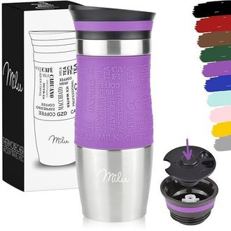 Milu Mug Isotherme Etanche 370ml, 450ml I Thermo Café-Thé I Tasse isolée pour café et thé à emporter, Double Paroi Isolée sous Vide, Acier Inoxydable I Tas