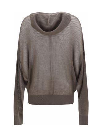 Rick Owens Womens Semi-Sheer Knit Hoodie Dust Kashmir-Capra Hircus Knitwear Kashmir/capra Sweater