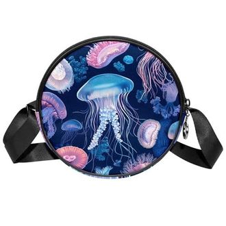 Generic Sac &agrave; bandouli&egrave;re rond pour femme, rose m&eacute;duse corail, petit sac &agrave; bandouli&egrave;re avec fermeture &eacute;clair, bretelles r&eacute;glables, sac &agrave; main rond d&eacute;contract&eacute;