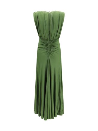 Self Portrait Womens Jersey Gathered Maxi Dress Green Viscose; Elastane