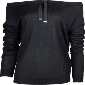 Emporio Armani Strickpullover Damen Pullover Feinstrick Schulterfreier Boot-Ausschnittlinie Dekoratives Band mit glänzenden Metall-Endstücken