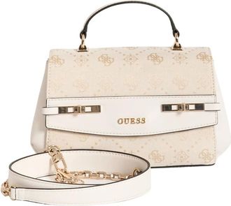 Guess Femme, Sacs, Blanc, Taille: ONE Size Melinda Logo Top Handle Flap Bag