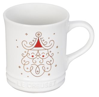 LE CREUSET Le Creuset Noël Collection Tasse aus Steingut mit goldfarbener Applikation, 400 ml, Weihnachtsmanngesicht