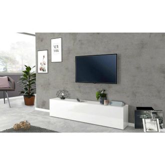 Dmora Fernsehschrank Dbarell, Niedriges Sideboard für Wohnzimmer, Sockel für TV-Möbel, 100 % Made in Italy, cm 180x30h40, weiß glänzend - Dmora