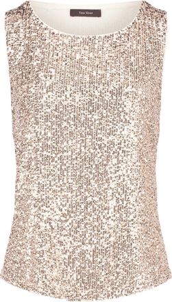 Vera Mont Damen Pailletten-Top ohne Arm 36, Cream/Gold