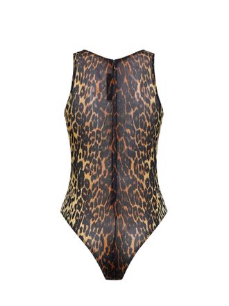 Alex Perry Womens Stretch Mesh Bodysuit Leopard Print Multicolour Nylon Tops Top