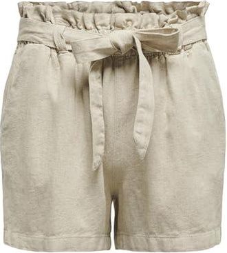 Jacqueline de Yong JdY JDYSAY MW Linen Shorts WVN Noos, Shorts Femme, Oatmeal/Detail:Melange