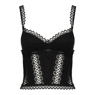 Charo Ruiz Ibiza Femme, Tops, Noir, Taille: 36 FR Haut Guipure Floral Noir