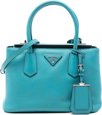 Prada Hobo Bags - Small Saffiano Cuir Turnlock Twin Satchel - Gr. unisize - in Blau - f&uuml;r Damen