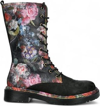 Infinity Leather Bottes de Combat Mi-Mollet en Cuir à Motif Floral Gothique Victorien Incaso-18 de Laura Vita Pour Femmes - Fermeture Zippée à Lacets
