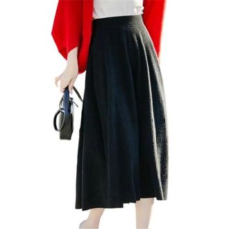 Generic Jupe trapèze en laine mérinos pour femme - Taille élastique - Douce et chaude, Noir, Taille unique