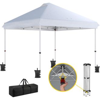 OUTSUNNY Tonnelle pliante - Outsunny - 3x3m - pop-up - roues - hauteur r&eacute;glable - protection solaire - tissu oxford et m&eacute;tal - blanc