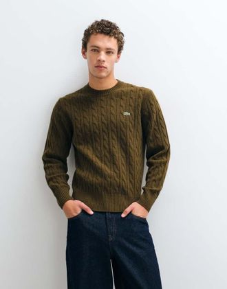 Lacoste Zopfstrick-Pullover mit Logo in Braun