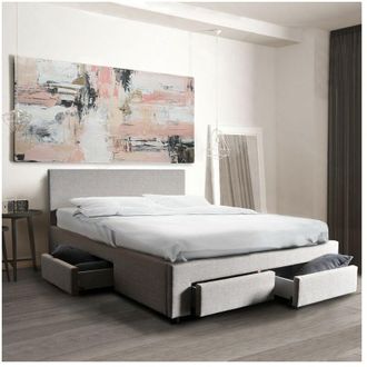 Weber Industries Le Quai Des Affaires - Lit lugano 140x190 + 1 sommier + 4 tiroirs / Gris clair/ 202x150x85