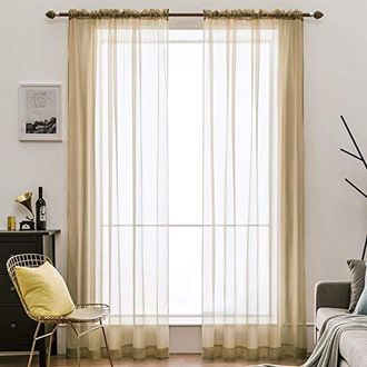 Miulee 2 Panneaux Couleur Pure Rideaux Noël De Fenêtre Transparents Lisse Élégant Panneaux Voile De Fenêtre/Rideaux/Traitement pour Chambre Salon Tige de Poc