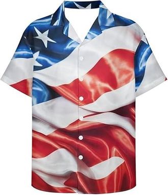 Keephen kewing Patriotique Drapeau USA Chemises Hommes/Femmes Aigle/Loup Impression 3D Chemise Hawaiienne Chemise &agrave; Boutons Cool Plage Vacances Col &agrave; Revers H