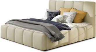 Les Tendances Les Tendances - Lit adulte Vika - Simili cuir capitonné-Beige clair-140x200