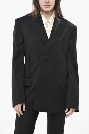Helmut Lang Wool Double-Breasted Blazer with Peak Lapel size M