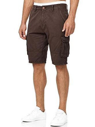 Indicode Hommes Blixt Cargo Shorts | Pantalon Court Cargo avec 6 Poches et Ceinture DK Brown L