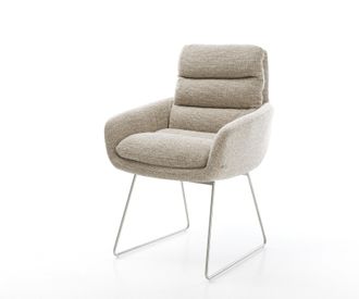 DELIFE Esszimmerstuhl Abelia-Flex mit Armlehnen Webstoff Soft Beige Kufengestell Edelstahl, Esszimmerst&uuml;hle