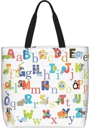 Generic Alphabet Des Animaux Color&eacute;s Sac Cabas L&eacute;ger Sacs De Courses Imperm&eacute;able Sac Fourre Tout Pour Universit&eacute; Voyage Travail
