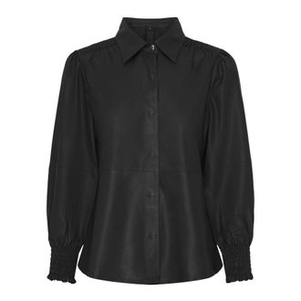 Notyz Notyz - Chemise en cuir &agrave; smocks - Femme - Blouses et Chemises - Noir - Taille: 40 FR