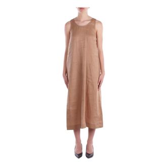 Max Mara Femme, Robes, Brun, Taille: 40 FR Robe Midi en Lin Camel avec Fermeture Éclair