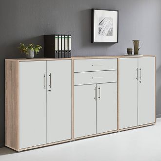 Furnitive home24 Schrankwand 3-teilig Set C 85 x 114 x 33cm Braun/Eiche Sonoma Dekor/Weiß