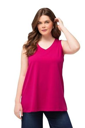 Ulla Popken Femme Top, A-linie, V-ausschnitt, Ärmellos T-shirts, Rose Fuchsia, 56 EU