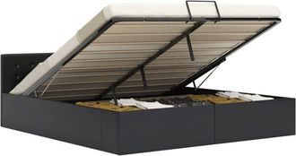 vidaXL Cadre de lit &agrave; rangement hydraulique Noir Similicuir 180x200 cm