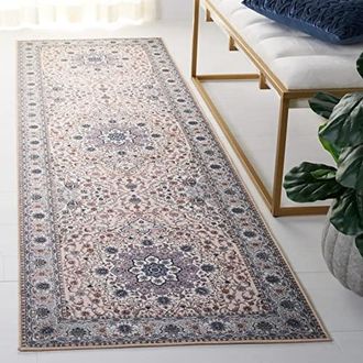 Safavieh Traditionell Teppich für Ideal für stark frequentierte Bereiche - Tucson Collection, Kurzer Flor, Grün und Beige, 76 X 244 cm