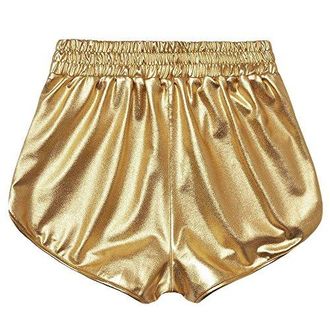 Generic Short taille haute &agrave; paillettes pour femme - Short chaud brillant de couleur pure m&eacute;tallique - Short basique &agrave; jambe droite - Pantalon de soir&eacute;e - Pan